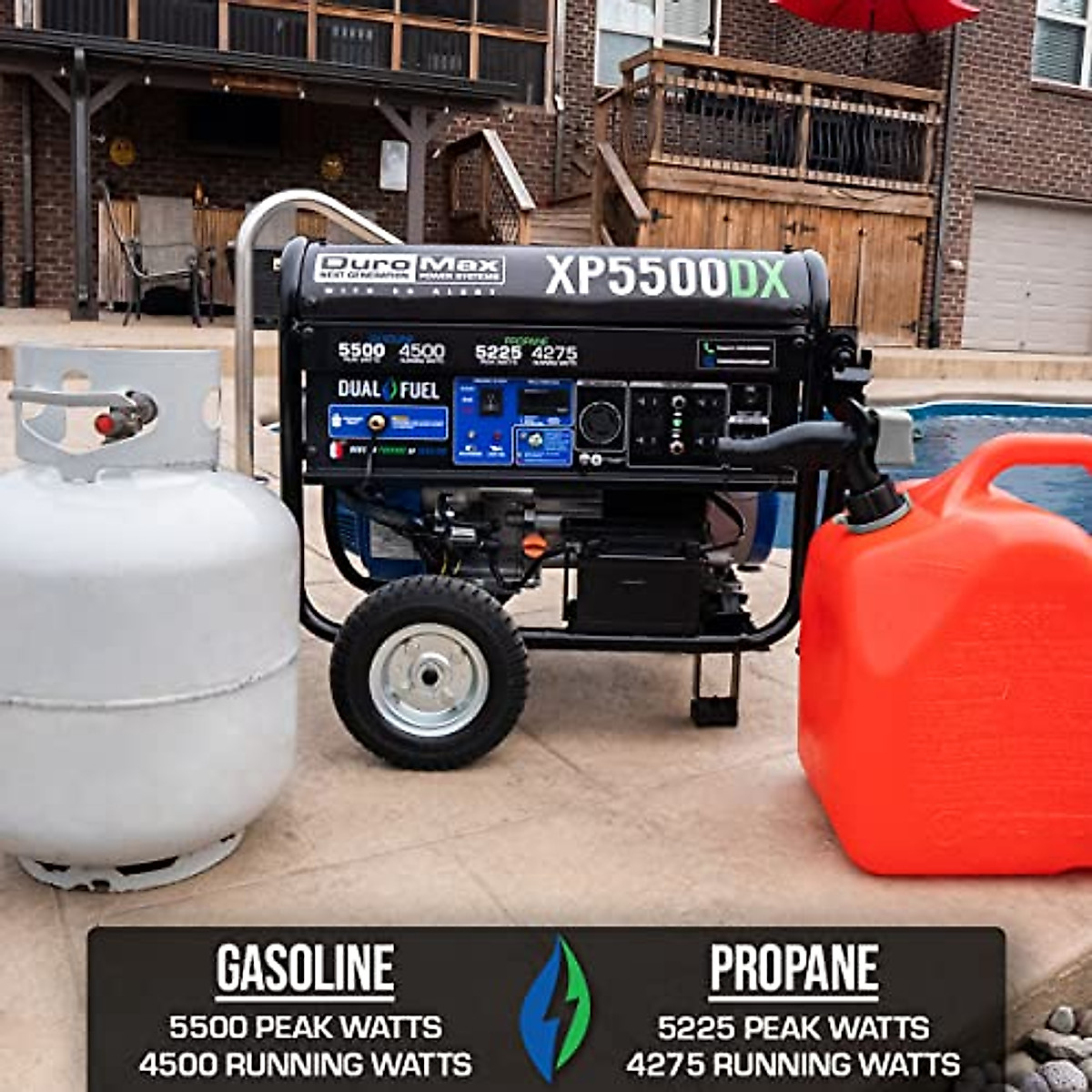 DuroMax XP5500DX 5,500-Watt/4,500-Watt 224cc Electric Start Dual Fuel Portable Generator w/CO Alert