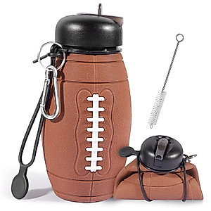 Jasswevo Collapsible Water Bottle for Boys Men 19oz 550ml Silicone Foldable Bpa Free Leakproof Sports Water Jugs for School Sports Travel with Flip Spout Xmas Birthday Gifts, Rugby Football Style