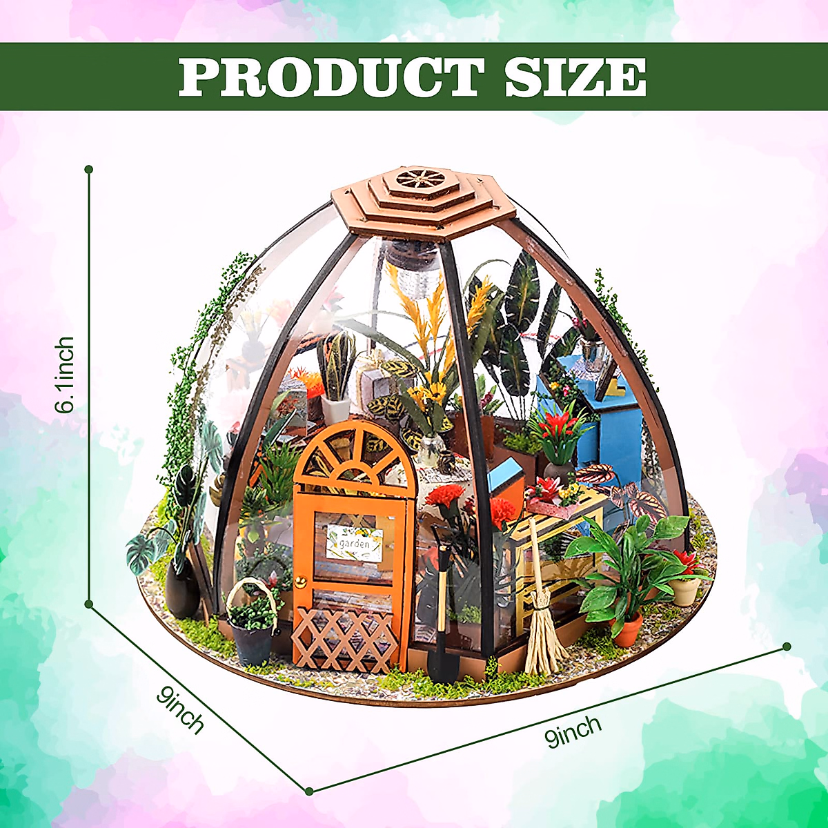 INSGEN DIY Miniature Dollhouse Greenhouse Building Room Kit, Wooden Diorama Book Nook House Kits Build Crafts for Adults, Miniature Street Tiny Library House Making Kit 1:24 Scale