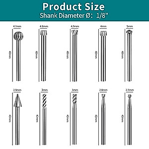20PCS HSS Rotary Burr Set, Carving Bits and Engraving Router Bit Set for Rotary Tool Accessories with 1/8"(3mm) Shank for Woodworking, Engraving, Drilling,Grooving