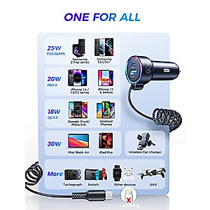 USB C Car Charger, 60W Super Fast Car Charger Dual PD 30W& QC3.0 Car Charger Adapter with 5ft Super Fast Type C Cable for Samsung Galaxy S22/21/Google Pixel/Moto/LG/Android, iPad Pro