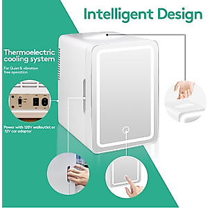 PERSONAL CHILLER 6L Skincare Fridge with LED Makeup Mirror, Mini Fridge Cooler, Portable Fridge for Makeup, Skincare, Snacks, Bedroom Vanity, White