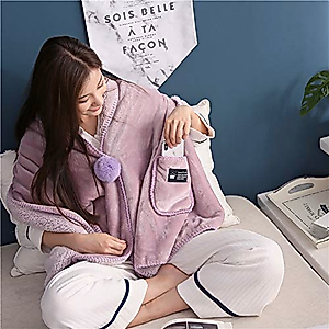 Cozy Fleece Wrap Shawl with Large Front Pockets - Keeps Hands and Shoulders Warm Wearable Blanket Throw Flannel Sherpa Cape for Women