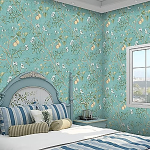Floral Peel and Stick Wallpaper Contact Paper: Vintage Removable, Bird Stick on Wallpaper 17.7 x 118.1 inch Self Adhesive Green