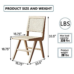 Way2Furn Rattan Chair Set of 2, Cane Dining Chair, No Installation Required, Mid Century Modern Chair for Living Room, Kitchen, Dining Room, Yard, Study Room, Teahouse, Hotel, B&B (Natural Color)