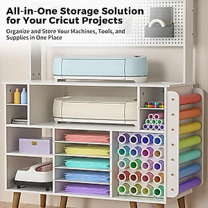 zefinot Organization and Storage Table Compatible with Cricut Machines - Craft Room Furniture,Craft Storage Table with Power Outlet,Craft Table for Vinyl