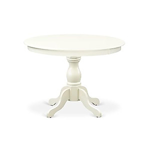 East West Furniture HBGA5-LWH-35 5 Piece Dining Table Set for 4 Includes a Round Kitchen Table with Pedestal and 4 Doeskin Linen Fabric Parsons Dining Chairs, 42x42 Inch, Linen White