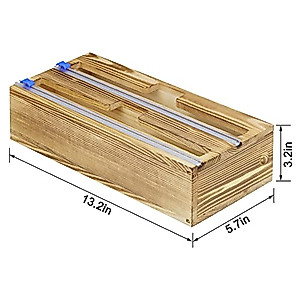 2 in 1 Wood Plastic Wrap Dispenser with Cutter, Foil Plastic Wrap Roll Organizer for Kitchen Drawer, Aluminum Foil, Wax Paper, Parchment, Saran Wrap Dispenser for Organization and Storage