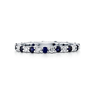 BERRICLE Sterling Silver Wedding Rings Simulated Blue Sapphire Pave Set Cubic Zirconia CZ Anniversary Eternity Ring for Women, Rhodium Plated Size 4