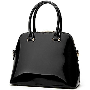 ZiMing Glossy Patent Leather Handbags Classic Dome Satchel Bag Women Stylish Crossbody Bags Top Handle Purses Shoulder Bag-Black