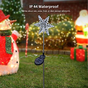 Glintoper 4 Pack Solar Christmas Snowflakes Figurine Lights, Outdoor Solar Powered Snowflake Decorative Lights with Garden Stakes, Warm White LED Xmas Lighting Yard Stake for Path Lawn Patio Decor