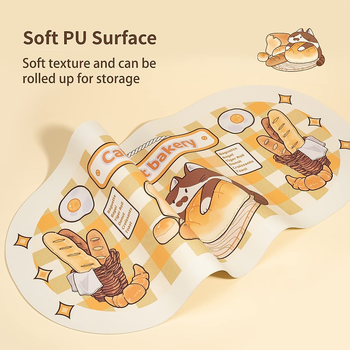 GeekShare Cute Cat Bakery Mouse Pad - Large Non-Slip Base PU Desk Mat for Keyboard and Mouse, Perfect for Gaming, Writing, or Home Office Work