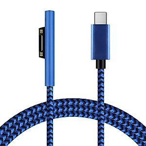 Sisyphy Nylon Braided Surface Connect to USB-C Charging Cable (6ft Blue), Requires 45W 15V/3A USB-C Charger PD Power Supply, Compatible with Microsoft Surface Pro7/6/5/4/3 Go 3/2/1 Laptop