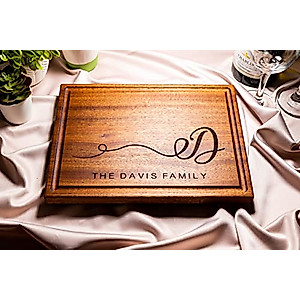 Personalized Cutting Board, Custom Wedding, Anniversary or Housewarming Gift Idea, Wood Engraved Charcuterie, for Friends and Family, Swirled Initial Design 080