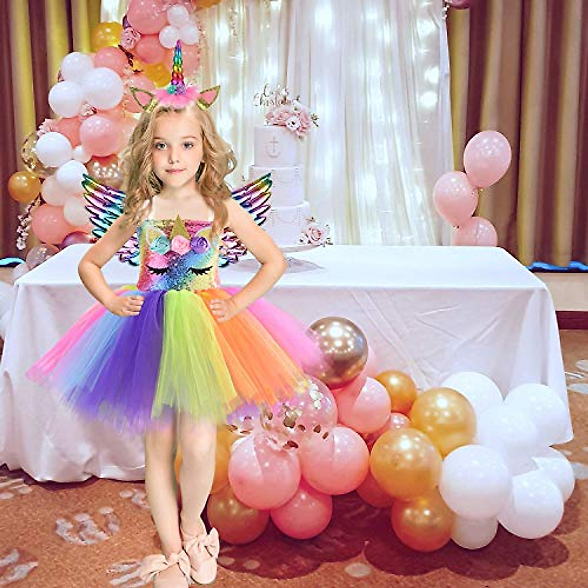 Suppromo Unicorn Costume for Girls Halloween Rainbow Tutu Dress for Princess Girls Birthday Party Outfit for Toddler Baby 4-6 Years with Headband
