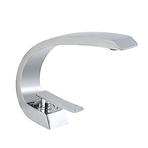 Homary 1-Handle Bathroom Sink Faucet with Pop Up Drain One Hole Deck Mount Curved Lavatory Faucet Mixer Tap, Solid Brass Chrome