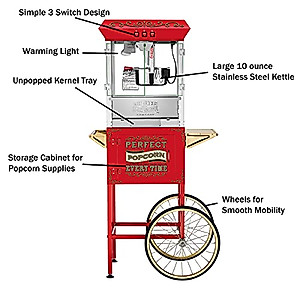 Great Northern Popcorn 5995 10 oz. Perfect Popper Popcorn Machine with Cart - Red