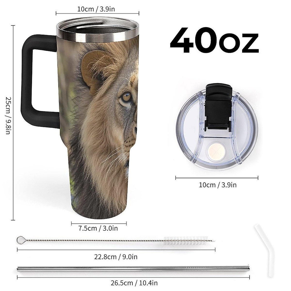 FZQVSGW Lion Sticks Out Tongue 40 Oz Tumbler with Handle And Straw Stainless Steel Vacuum Insulated Tumblers Reusable Keep Drinks Cold Coffee Cup Holder Friendly Gifts for Women Men Car Gym Travel