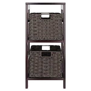 Winsome Wood Leo 3-Pc Storage Shelf with 2 Foldable Woven Baskets - Espresso and Chocolate