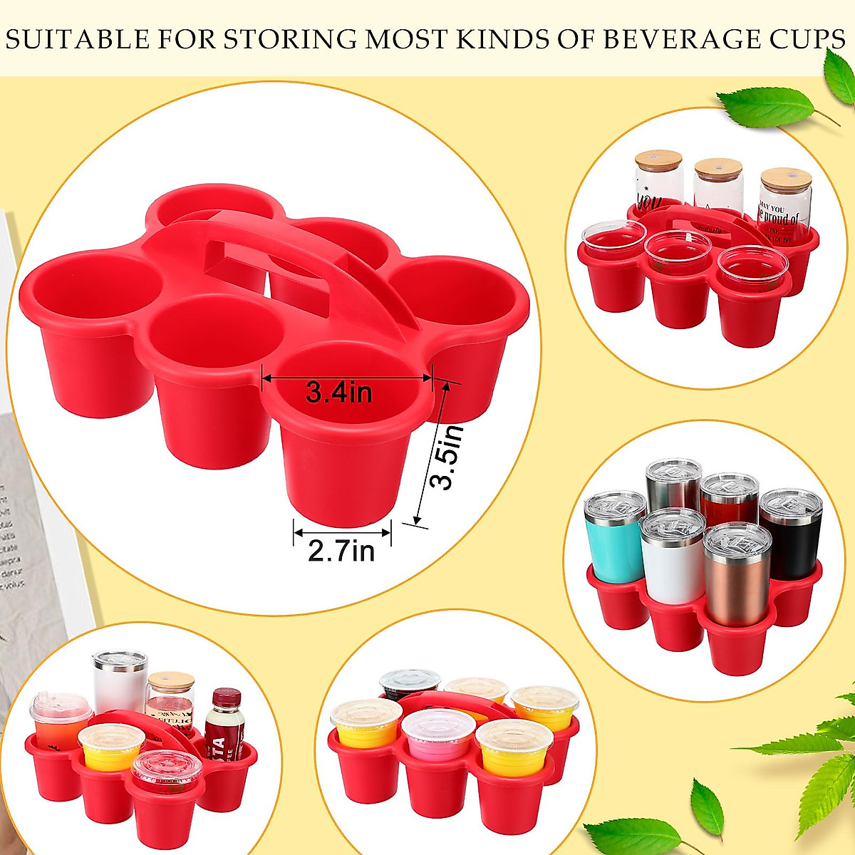 Uiifan 4 Pcs Drink Carrier Plastic Cup Holder Portable Drink Holder Reusable Cup Carrier with Compartment and Handle Food Delivery Accessories for Coffee Beverage Storage Organization Service Supplies