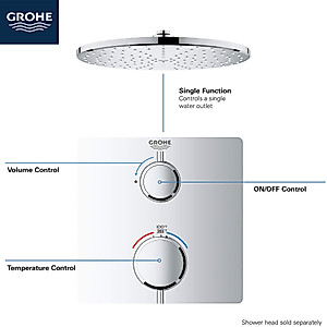 GROHE 24110000 Grohtherm Single Function 2-Handle Thermostatic Trim, Starlight Chrome