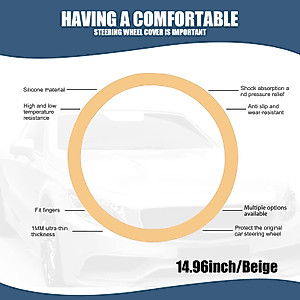 ZBGUN 1 PC Car Steering Wheel Protective Cover, 14.96" All-Season Anti-Slip Silicone Round Steering Wheel Cover, Universal Modified Decorative Accessories, Suitable for Most Car Models (Beige)