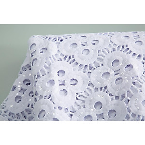 ZhenGuiRu African Lace Fabric 5 Yards, Nigerian Cord Guipure Water Soluble White Lace Fabric for Party Dress Sewing