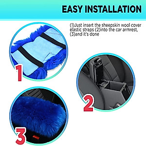 Andalus Brands Pure Australian Sheepskin Fluffy Car Center Console Cover, Luxurious Non-Shedding Furry Arm Rest Cover for Car, Versatile for All Seasons, Blue - (11.47" X 6.3")