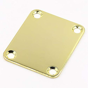 DISENS Thick Metal Guitar Neck Plate with Screws,4 Holes Guitar Neck Joint Board Replacement Neckplate Electric Bass Guitar Accessories (Gold)