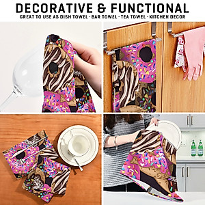 Tarity Yummy Donuts Kitchen Towels Set of 4 Pack Soft and Absorbent Dish Towels 28x18 in Large Cleaning Cloth Hand Towels with Hanging Loop Polyester Tea Towels Dish Rags for Drying Dishes