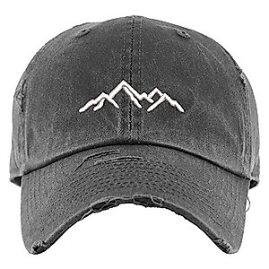 Mountain Hat | Distressed Baseball Cap or Ponytail Hat | Custom embroidered Mountains Dad Hat