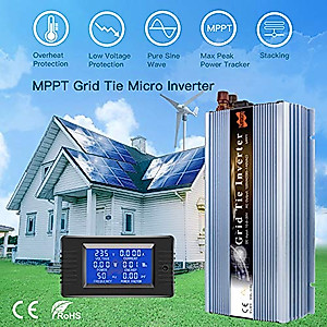 Marsrock 1300W Grid Tie Inverter 50Hz/60Hz Auto 20-50VDC to 90~140VAC Pure Sine Wave Inverter for Max 1500W Solar or Wind Power Input (Blue)