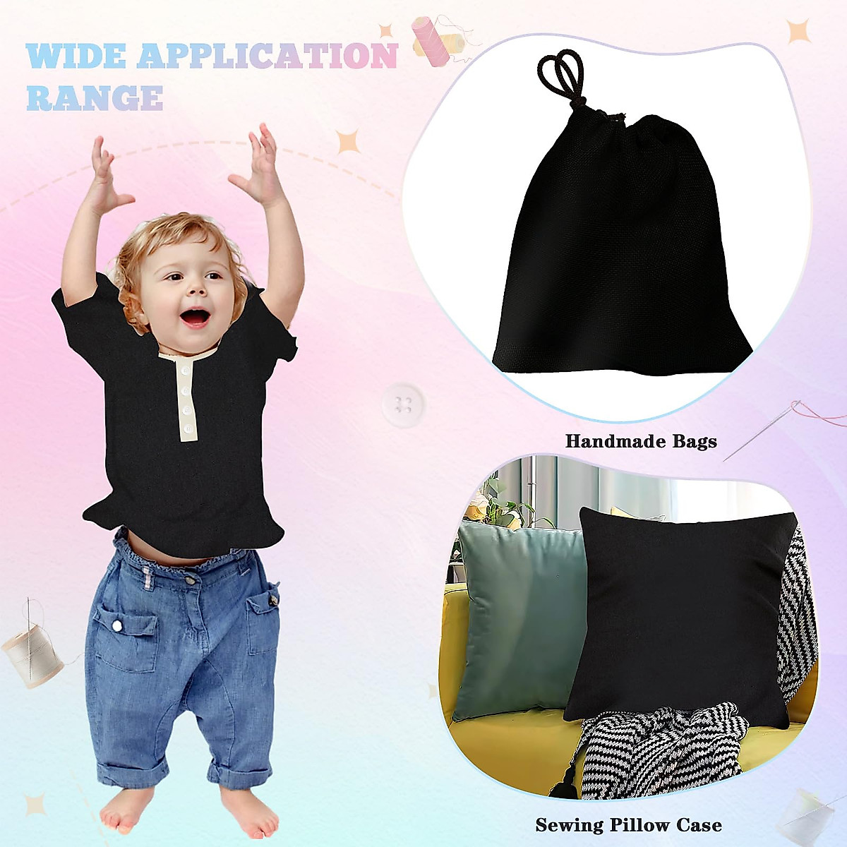 Black Cotton Fabric by Yard - Muslin Fabric by The Yard 100% Cotton Quilting Crafting Cuttable Cloth 3 Yards Sewing Material Apparel Cloth