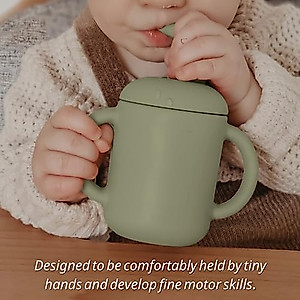 Mintlyfe Silicone Baby Cups With Lids, Silicone Trainer Cup Toddler for Boys and Girls, Training Straw Cup, Unbreakable, Spill Proof and Non-Slip Handles Sippy Cup for Toddlers, 4 oz (Sage)