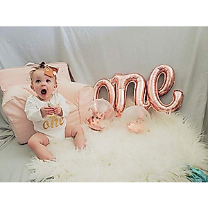One Balloon Banner 40" First Birthday Balloons Hand Writing Style Foil Letter Baby Balloon Anniversary Celebration Decorations,Rose Gold
