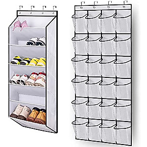 MISSLO Over Door Shoe Organizer with Deep Pockets and 24 Large Mesh Pockets White