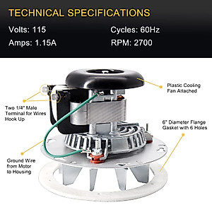 Adviace Replacement 812-3381 Exhaust Combustion Blower Motor for Quadrafire Classic Bay CB1200 & CB1200i Insert and Pellet Stoves, Heatilator Eco Choice CAB50 & PS50 Pellet Stoves