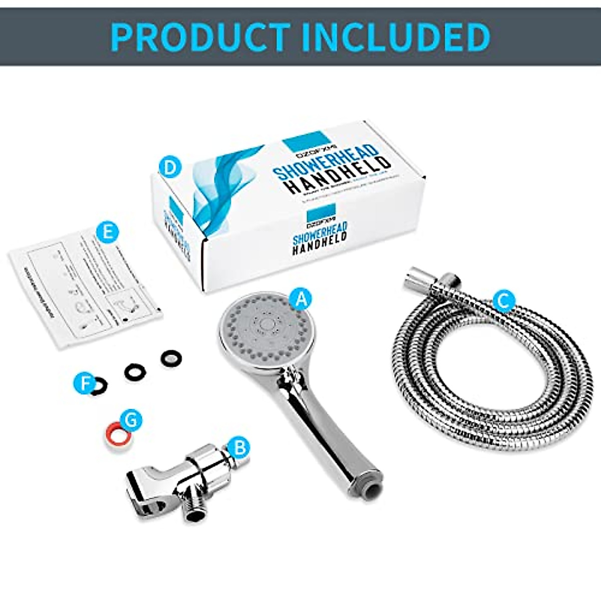 High Pressure Shower Head with Handheld,5-Settings Handheld Shower Head, High Flow with 59 Inch Stainless Steel Hose and Adjustable Bracket Teflon Tape Rubber Washers Easy Install