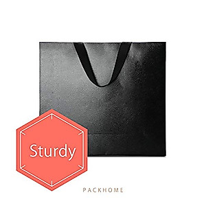 PACKHOME 6 Extra Large Gift Bags 17.5x6x16 Inches, Black Premium Gift Bags with Handles for Gift Giving (Glossy Black with Grass Texture)