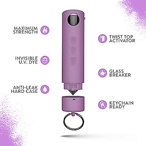 Guard Dog Pepper Spray with Window Breaker | 3-in-1 Car Safety Tool | Self Defense Keychain | Maximum Strength | 16 Feet Distance Defense (Lilac)