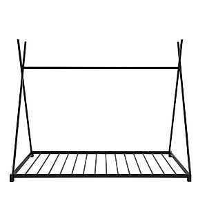 Twin Montessori Floor Bed, Metal House Bed for Kids Tent Bed Frame Floor with Slat for Girls Boys, Triangle Structure, No Box Spring Needed - Black