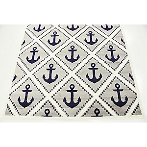 Unique Loom Metro Collection Modern Nautical Coastal Geometric Anchors Area Rug, for Kids, 5 ft x 8 ft, Light Gray/Ivory