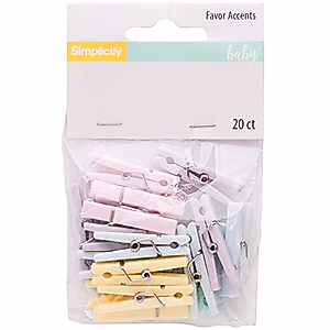 Simplicity Mini Multicolored Clothes Pins for Baby Showers, 20pc, 1-3/8'' L