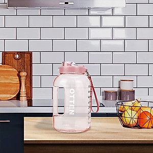 OTTEN Gallon Water Bottle with Time Marker - Water Bottles with Bottle Brush, Reusable Tritan Gym Water Bottle with Handle, BPA Free Leak Proof Water Jug (Pink, 128 Ounces)