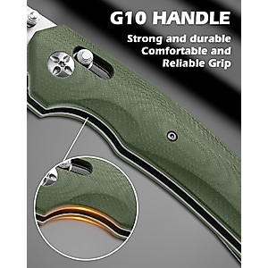 Folding Pocket Knife with Clip, 3.5 Inch 8Cr13MoV Steel Drop Point Blade with G10 Handle, Small EDC Knives for Men Women Outdoor Camping Hunting Survival Foldable Knife