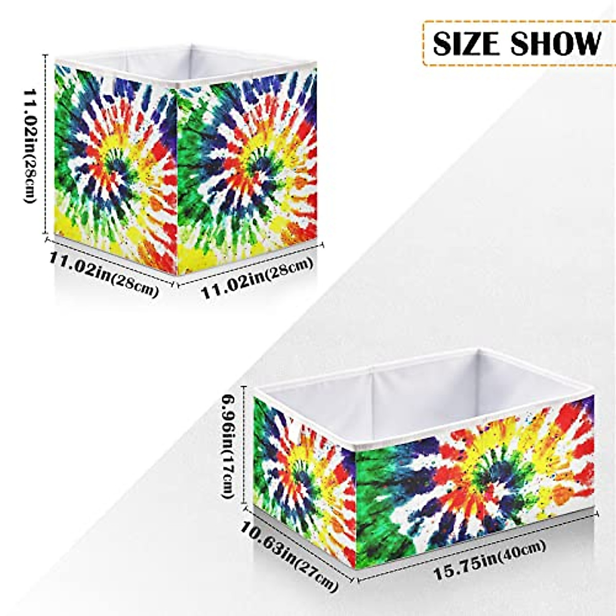 CaTaKu Rainbow Tie Dye Cubes Storage Bins 11 inch Collapsible Fabric Storage Baskets Shelves Organizer Foldable Decorative Bedroom Storage Boxes for Organizing Home