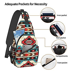 Tribal Aztec Geometric Pattern Sling Bag Crossbody Backpack Native American Ethnic Tribal Southwest Stripe Red Gym Travel Hiking Daypack Navajo Print Chest Bag Shoulder Bag for Women Men