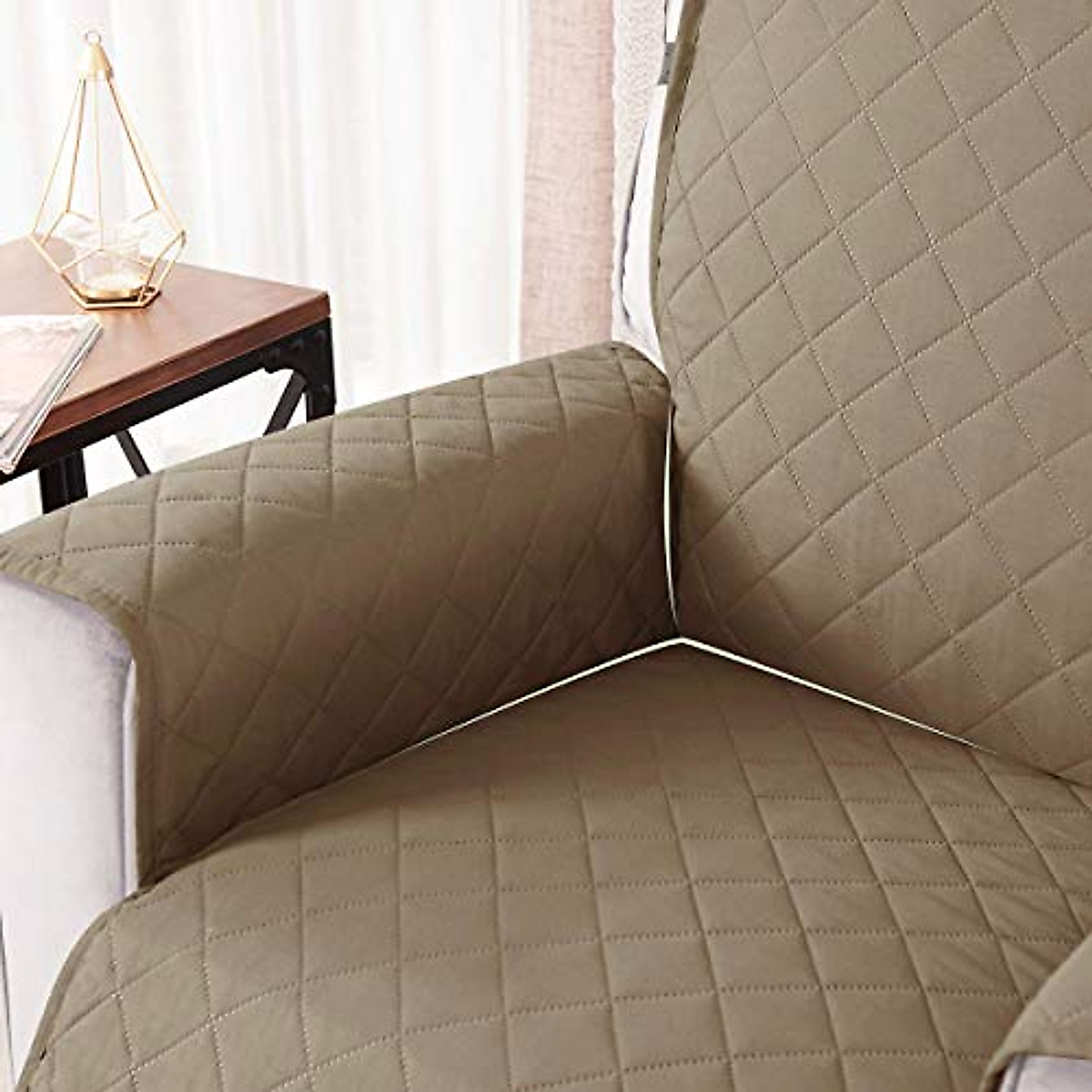 CHUN YI Recliner Chair Cover Reversible Small Recliner Slipcover for Dogs Seat Width to 25 Inch Washable Recliner Chair Protector with Elastic Adjustable Strap for Kids and Pets (Small, Khaki)