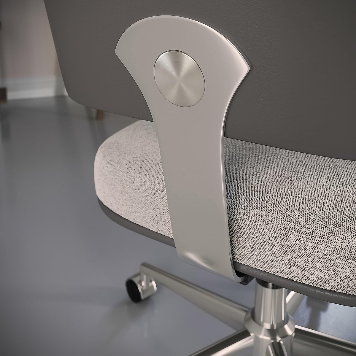 Realspace® Modern Comfort Picali Bouclé Fabric/Vegan Leather Low-Back Task Chair, White Stone/Gray/Brushed Nickel, BIFMA Compliant