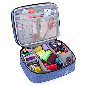 Luxja Double-Layer Sewing Supplies Organizer, Sewing Accessories Organizer for Needles, Thread, Scissors, Measuring Tape and Other Sewing Tools (Bag Only), Medium/Dark Blue